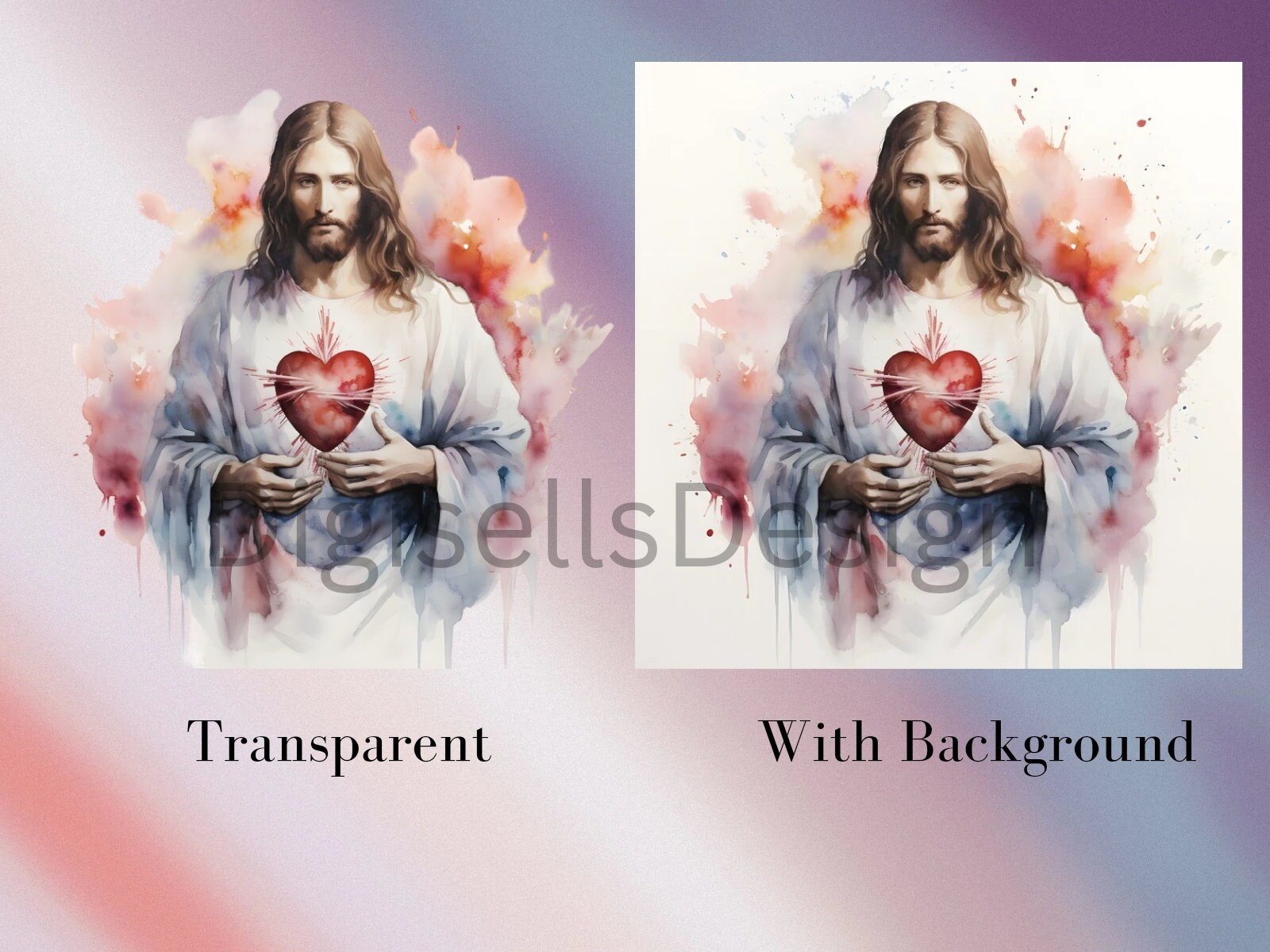 Sacred Heart of Jesus Clipart , Watercolor Jesus's Heart Clipart Design ...