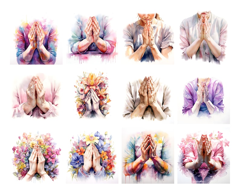 Praying Hands Clipart , Watercolor Religious Praying, Pastel Color ...