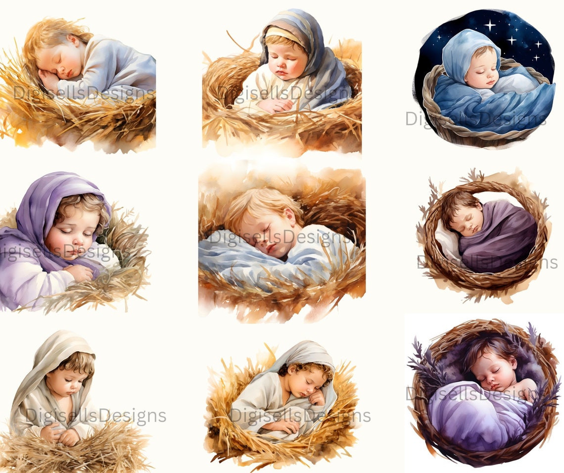 Baby Jesus Manager Clipart , Watercolor Style Newborn Jesus Nativity ...
