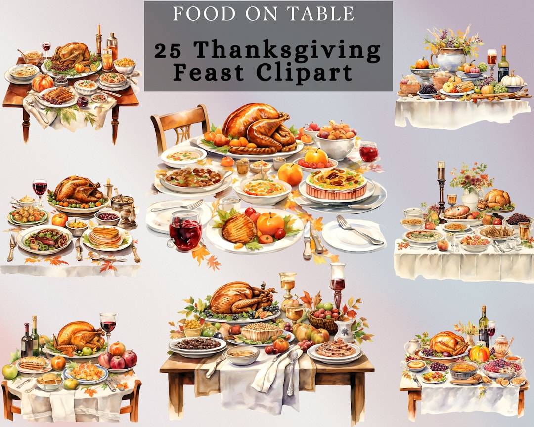 Thanksgiving Food Table Clipart , Thanksgiving Dinner Bundle ...
