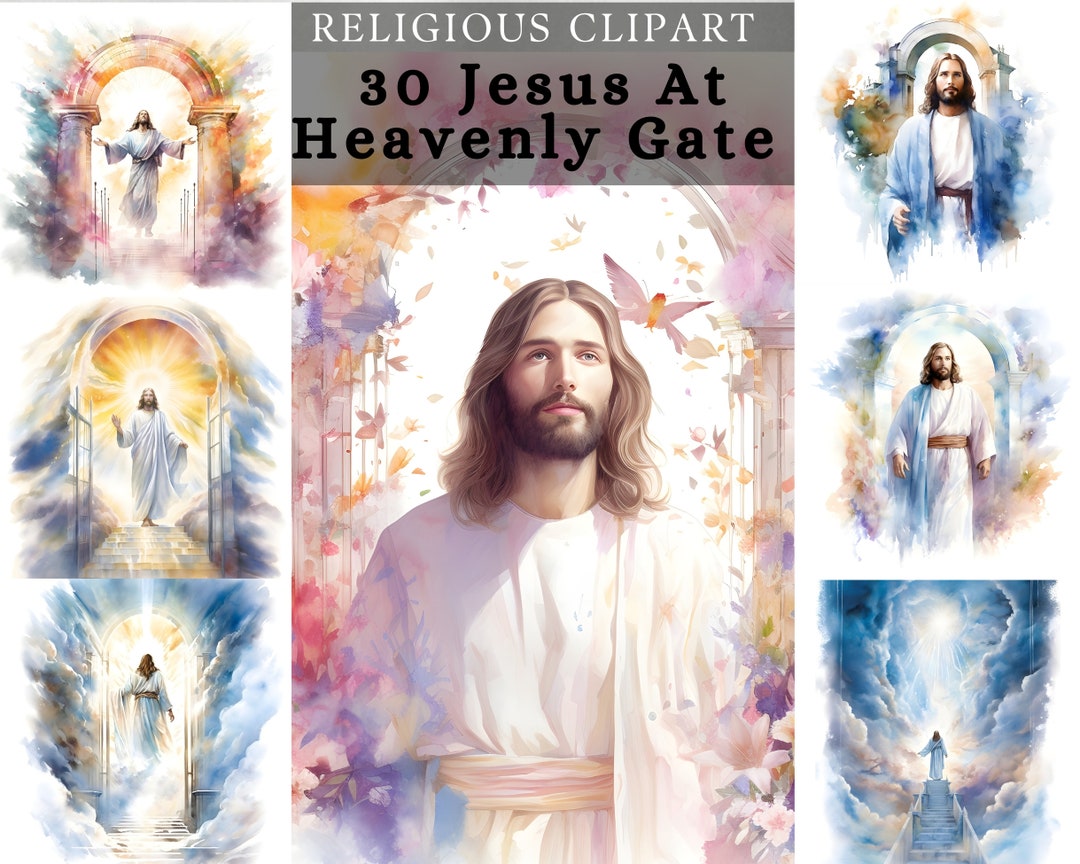 Jesus at Heavenly Gate Clipart , Jesus Going to Heaven , Calm Jesus ...