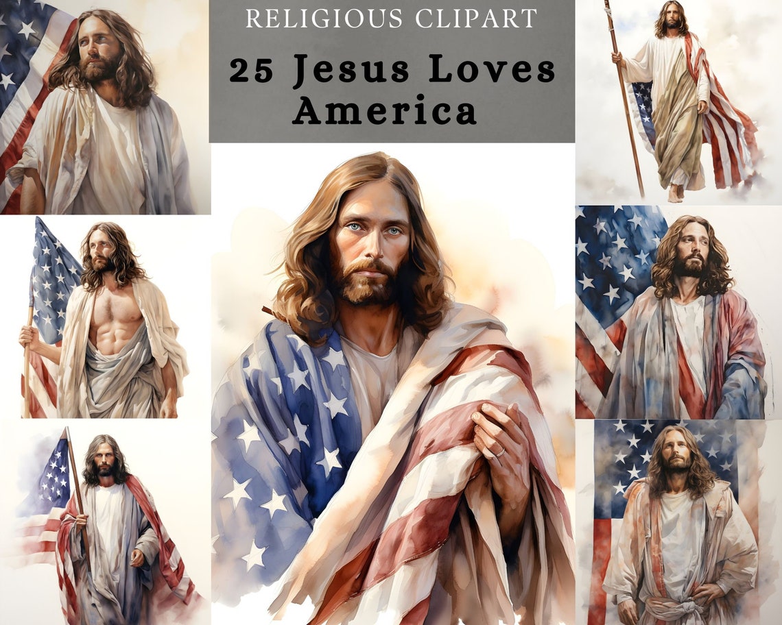 Jesus Loves America Clipart , Jesus From USA , Jesus With American Flag ...