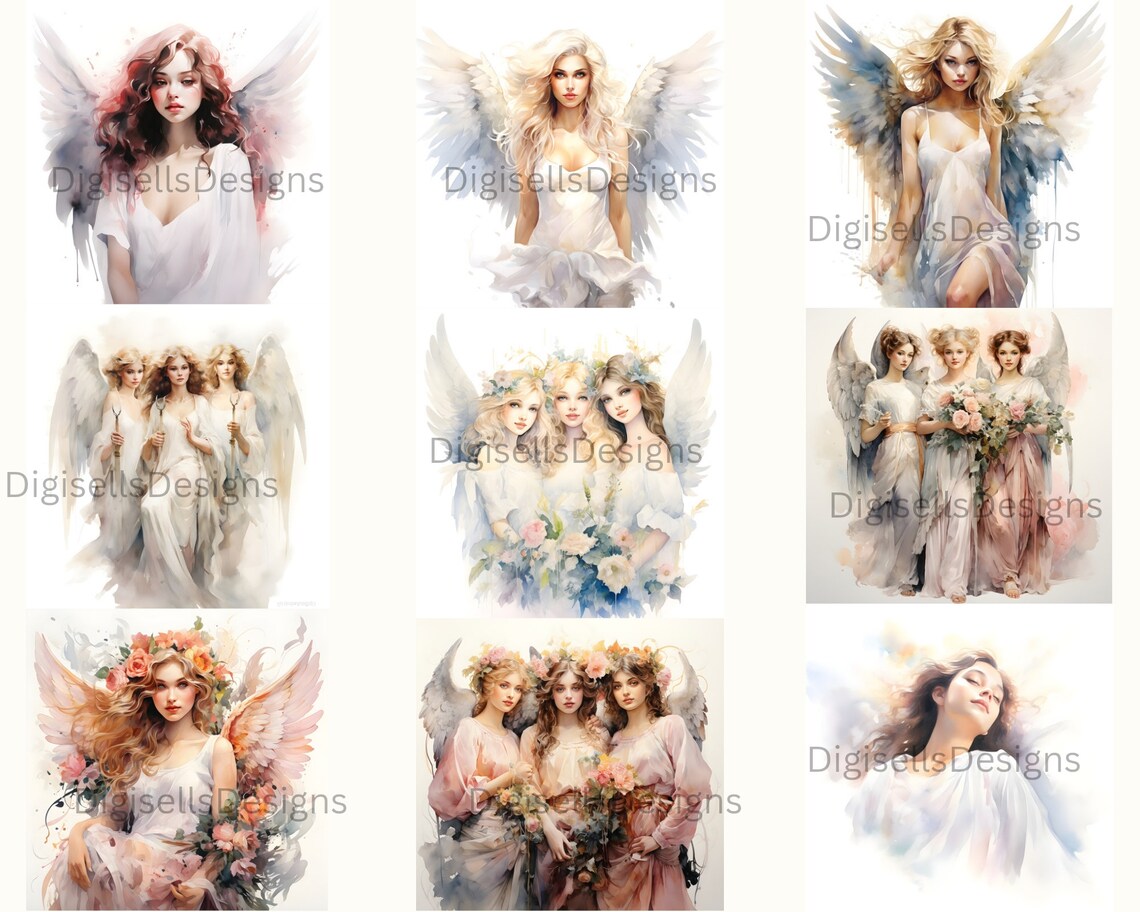 Beautiful Bibilcal Angel Clipart , Female Celestial Angel Design , Cute ...