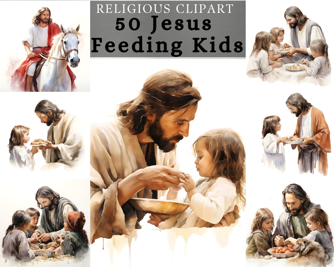 Jesus Feeding the Kids Clipart , Jesus Giving Food to Kid , Jesus and ...