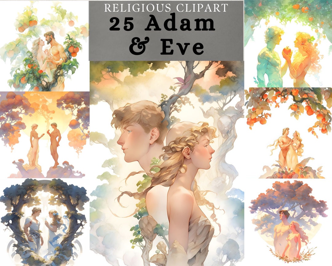 Adam and Eve Clipart , Garden of Eden, Watercolor Bibilcal Story , Book ...