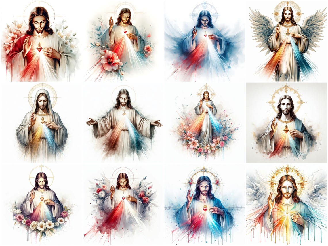 Sacred Divine Mercy Clipart, Sacred Heart and Mercy Design for ...