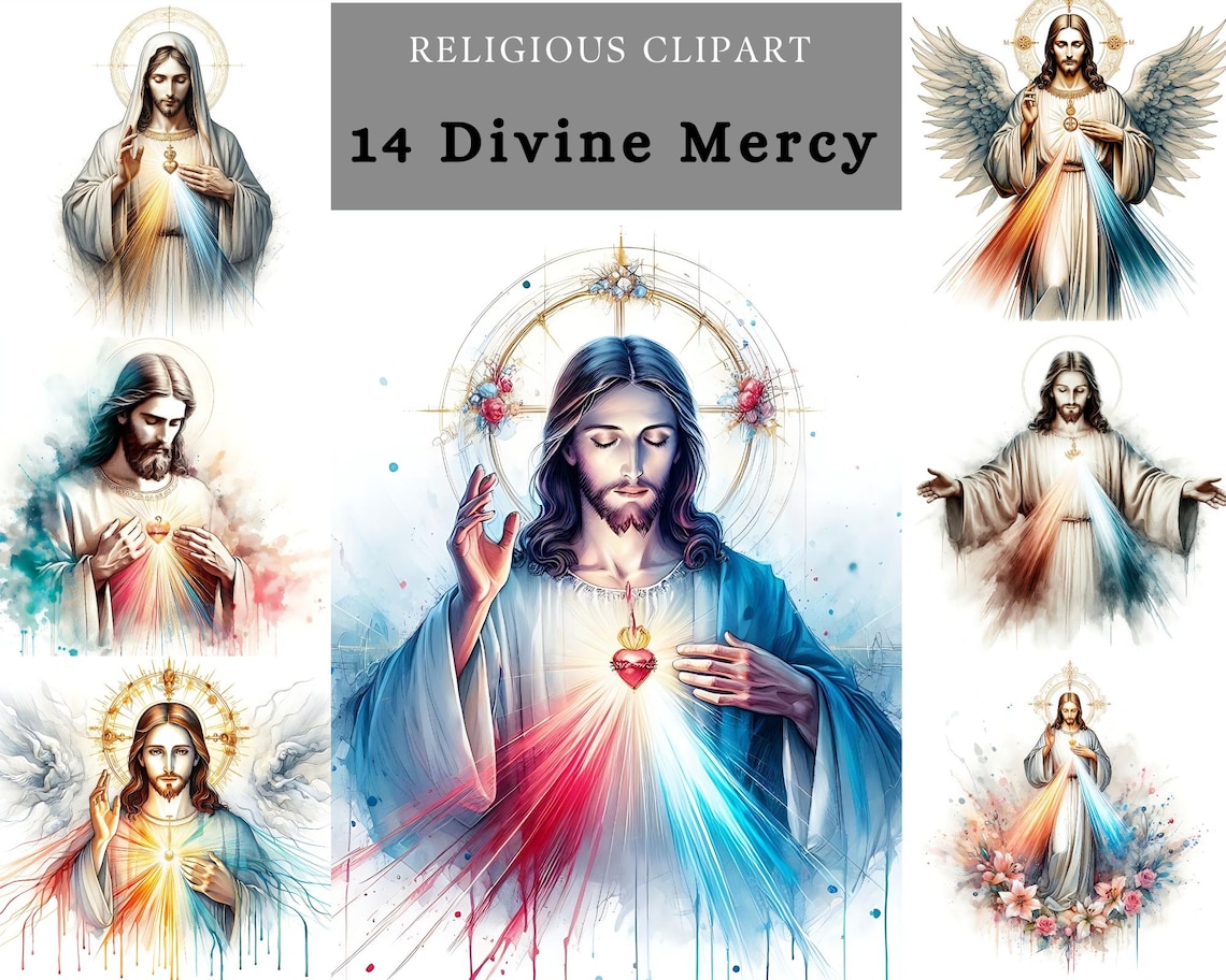 Sacred Divine Mercy Clipart, Sacred Heart and Mercy Design for ...
