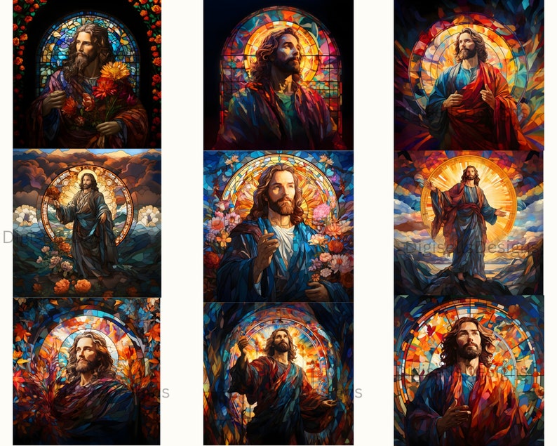 Stained Glass Jesus Clipart , Jesus Portrait Design Bundle , Colorful ...