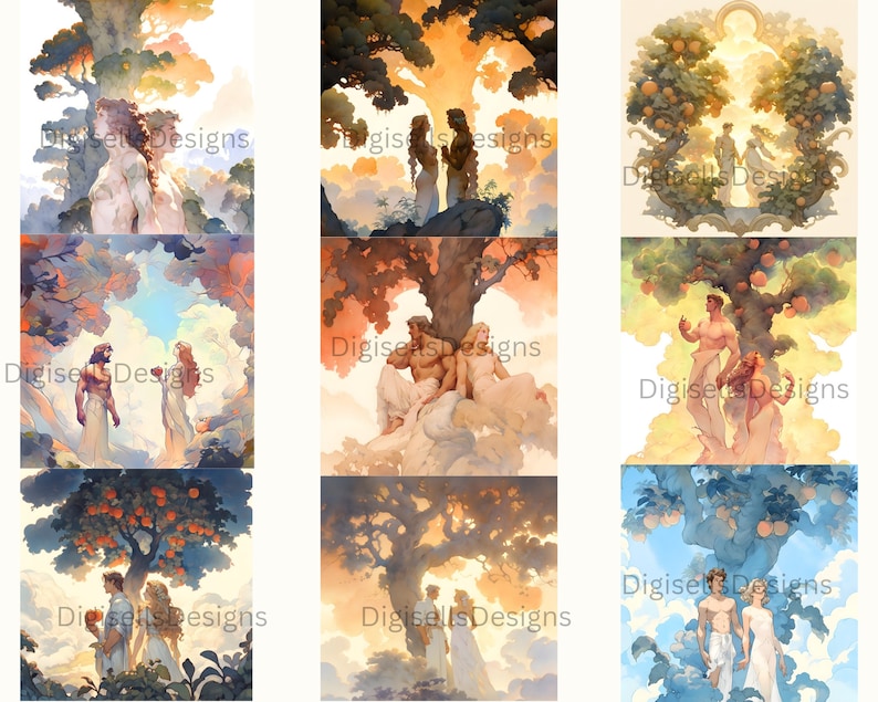 Adam and Eve Clipart , Garden of Eden, Watercolor Bibilcal Story , Book ...