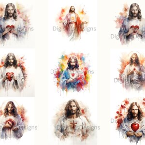 Sacred Heart of Jesus Clipart , Watercolor Jesus's Heart Clipart Design ...