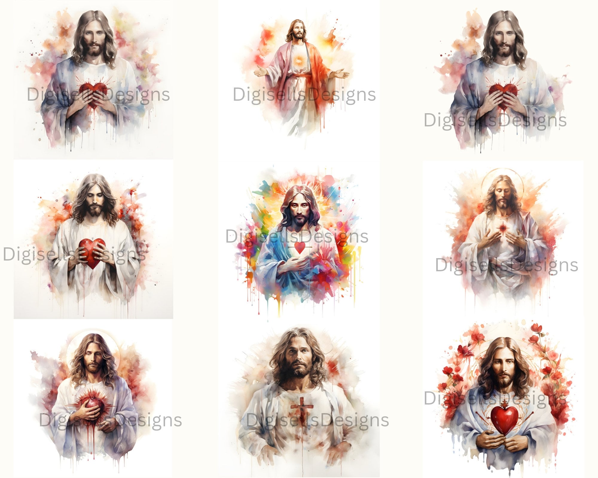 Sacred Heart of Jesus Clipart , Watercolor Jesus's Heart Clipart Design ...