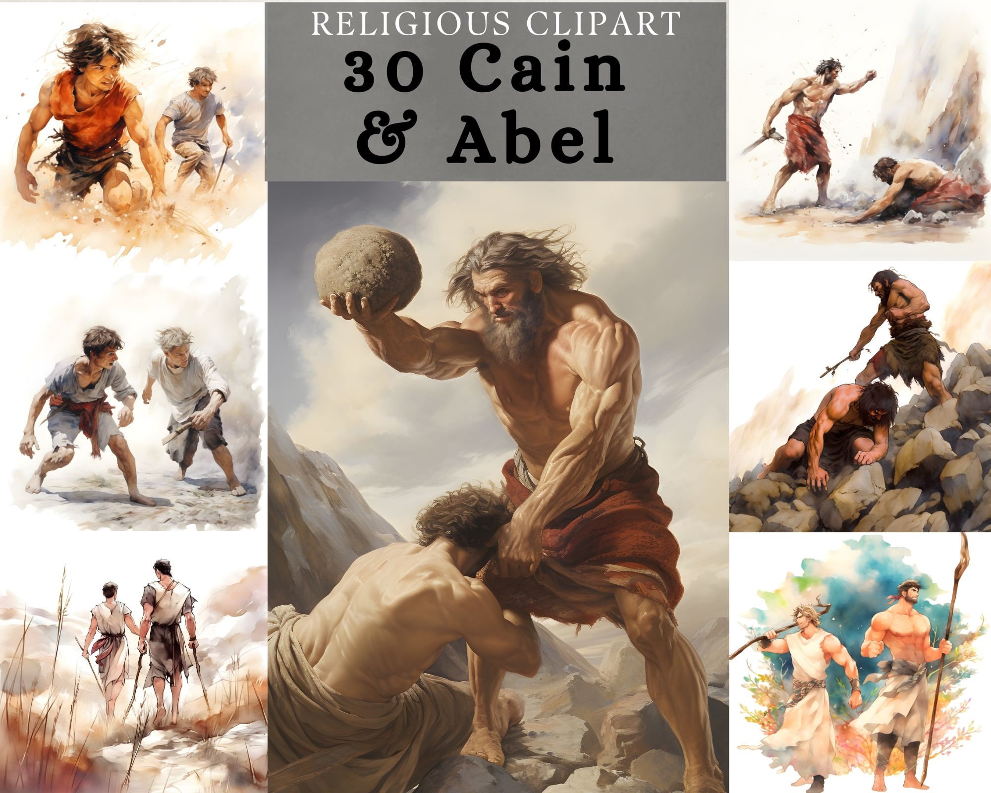 Cain and Abel Clipart , Watercolor Bibilcal Story , Book of Genesis ...
