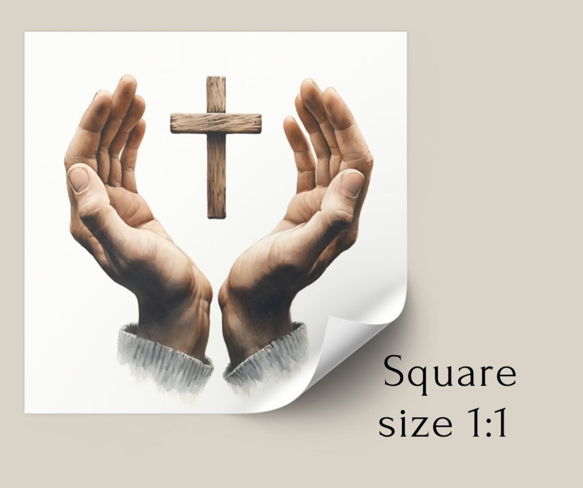 Holy Cross in Hands Clipart , Printable Elegant Cross Design, Holding ...