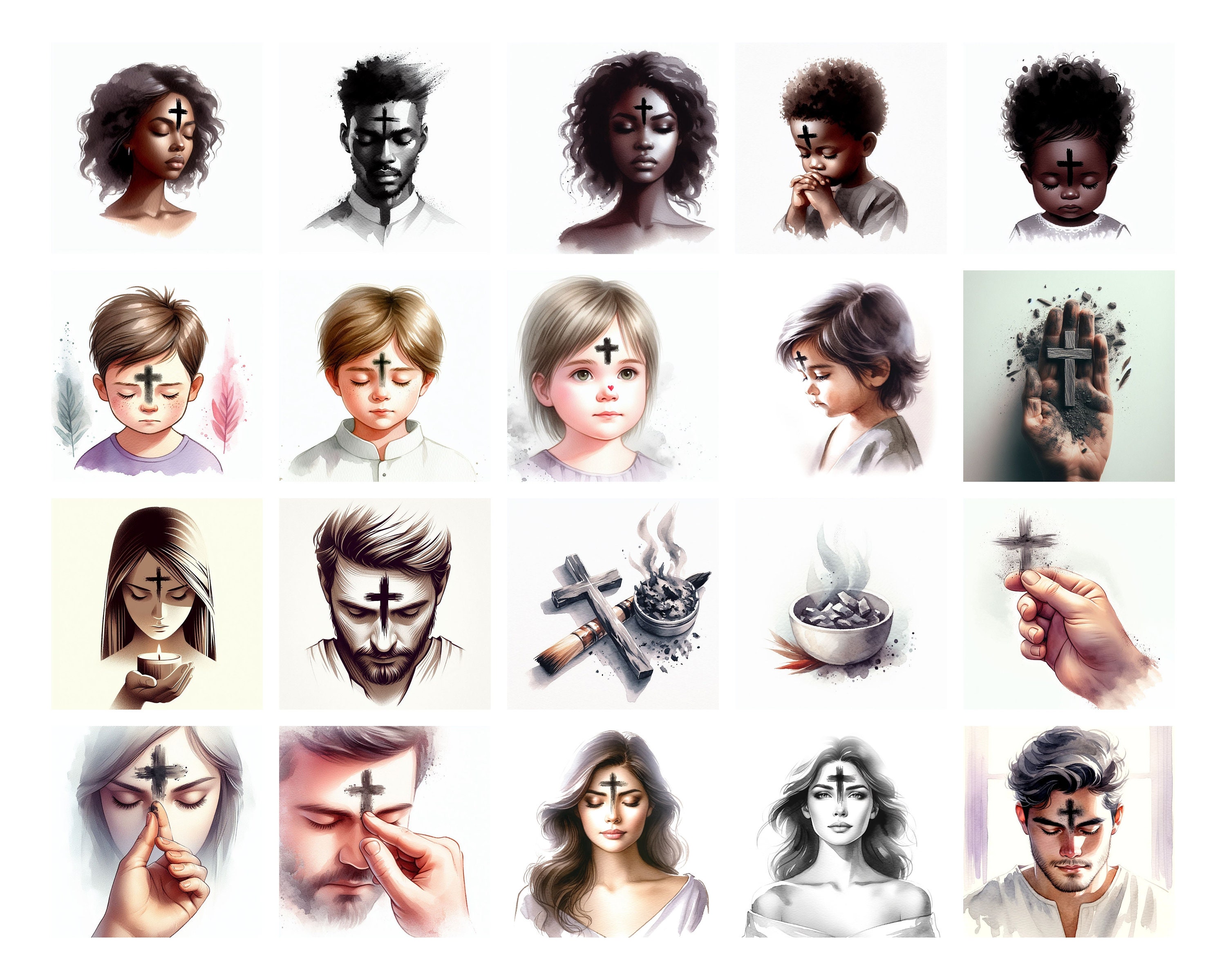 Ash Wednesday Clipart , Lent Watercolor Religious Clipart, Pastel ...