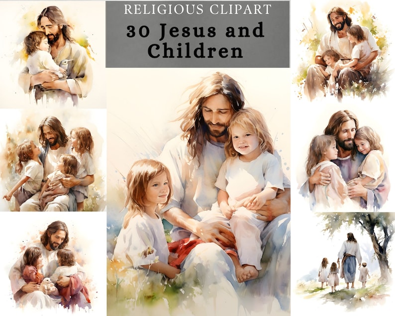 Jesus and Kids Clipart ,jesus With Kids Bundle , Jesus and Children ...