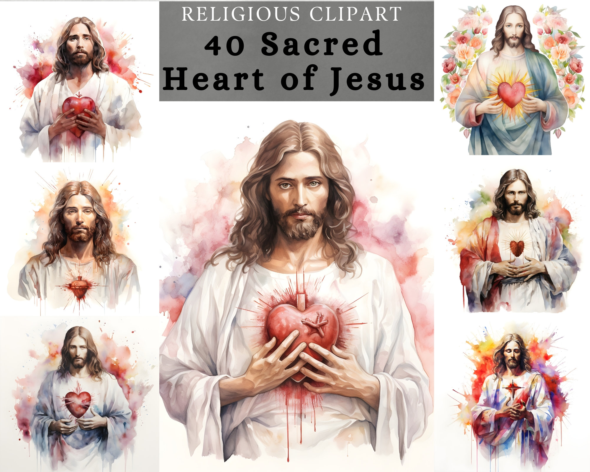 Sacred Heart of Jesus Clipart , Watercolor Jesus's Heart Clipart Design ...
