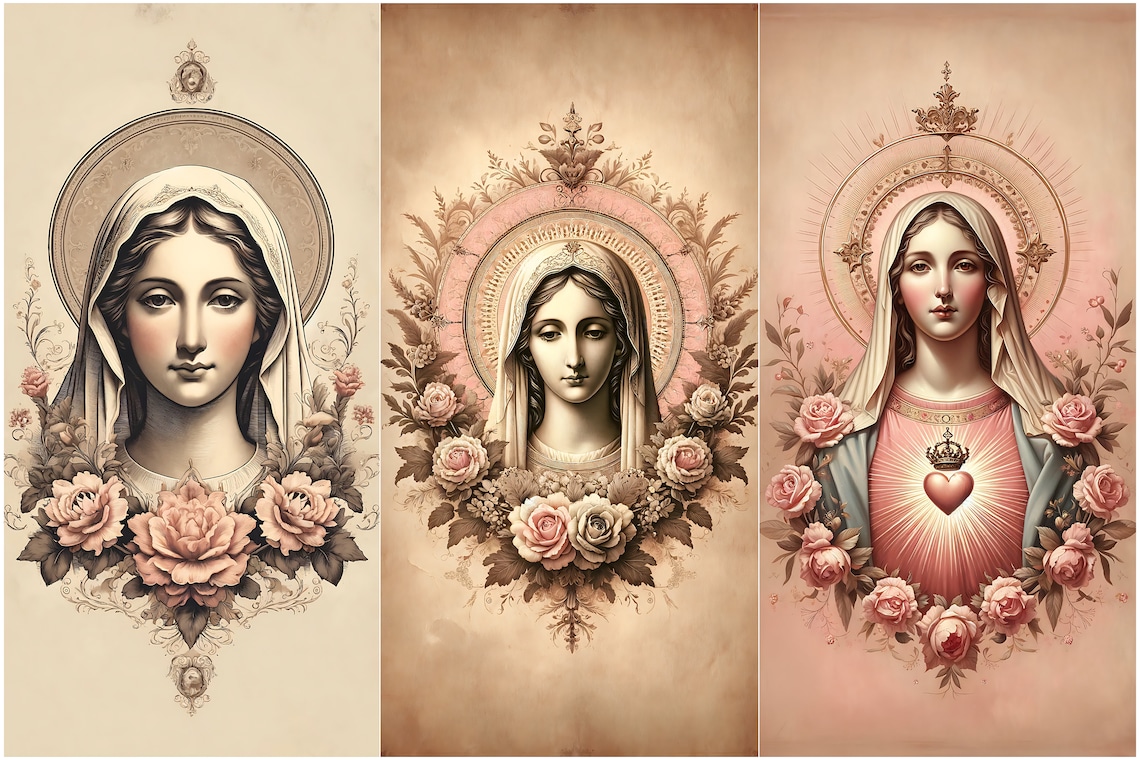 Our Lady Digital Holy Card , Mother Mary Prayer Card in Vintage Theme ...