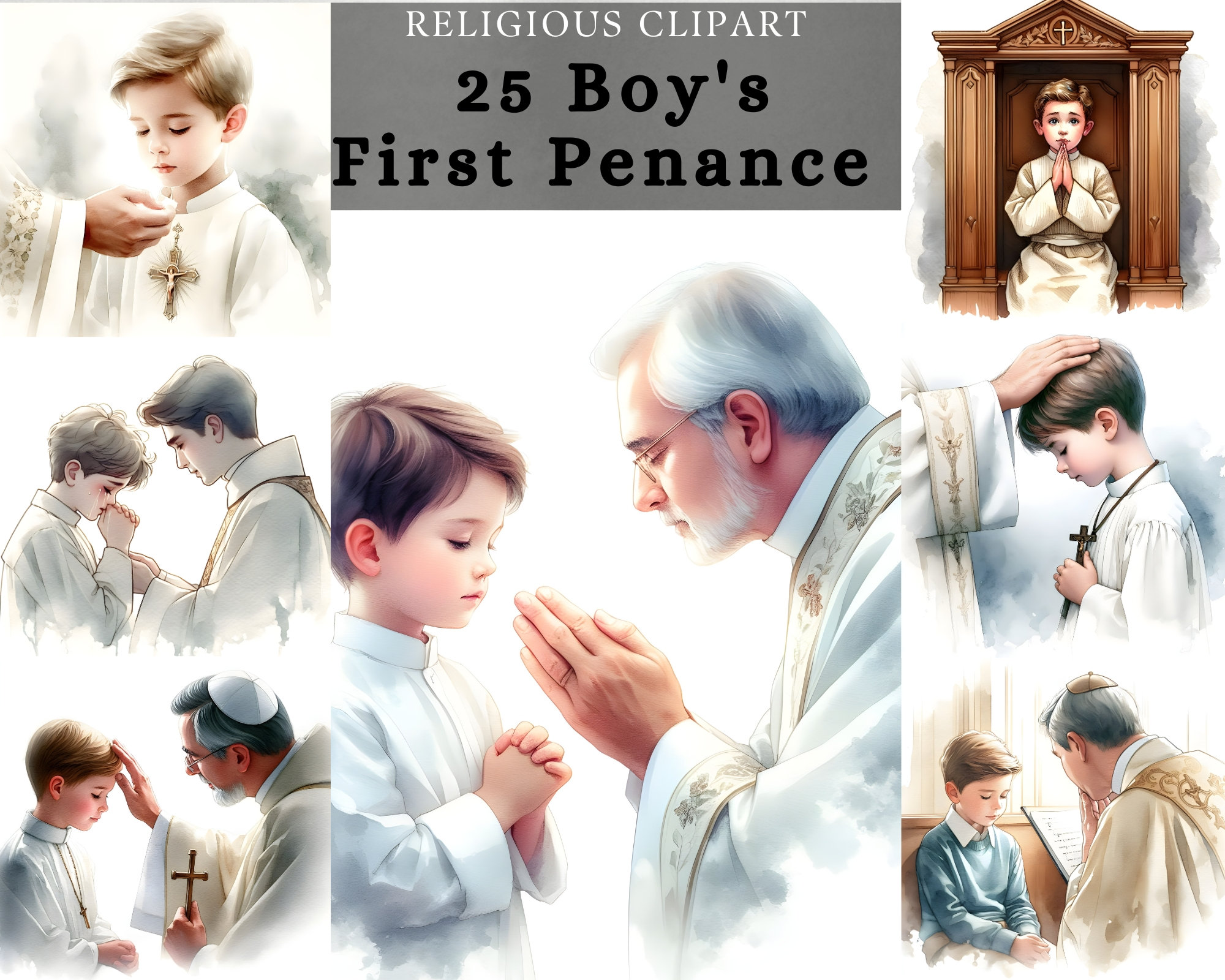 Boy's First Penance Clipart , Boy and Priest , Sacrament of Penance ...