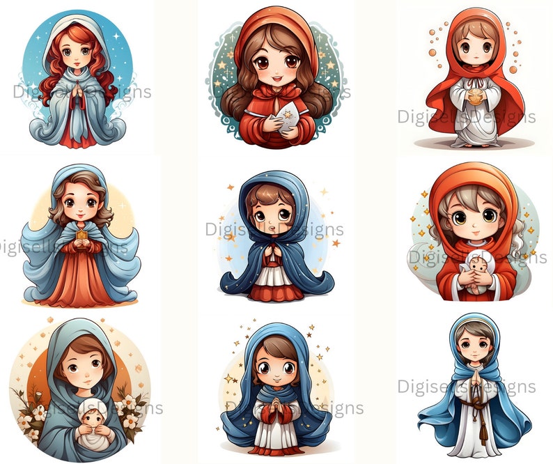 Animated Virgin Mary Clipart Cartoon Style Mary Portrait - Etsy UK