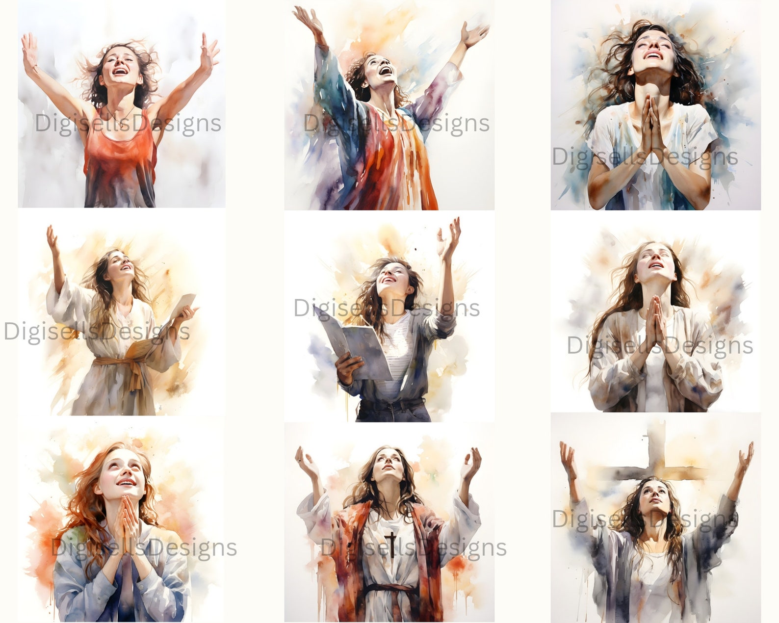 Lady Praising Clipart , Religious Lady Watercolor , Girl Praying to God ...