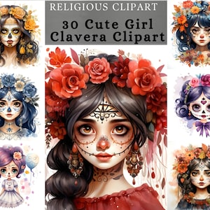 Cute Calavera Girl Face Clipart ,cute Dolls La Catrina Day of the Dead ...