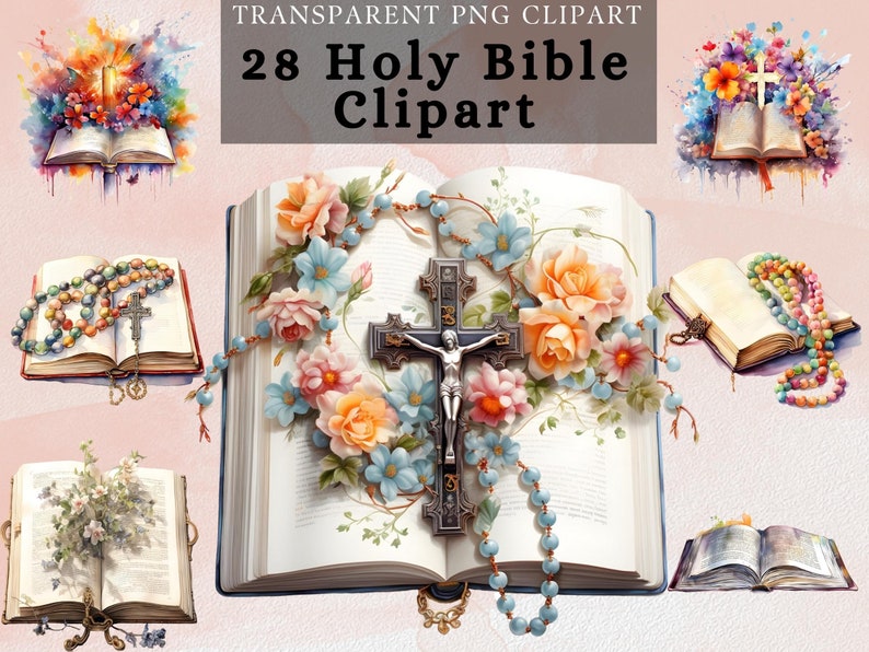 Holy Bible Clipart PNG , Holy Book Design, Floral Bible Transparent ...