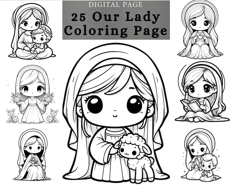 Mother Mary Coloring Page Clipart , Printable Coloring Book Page ...