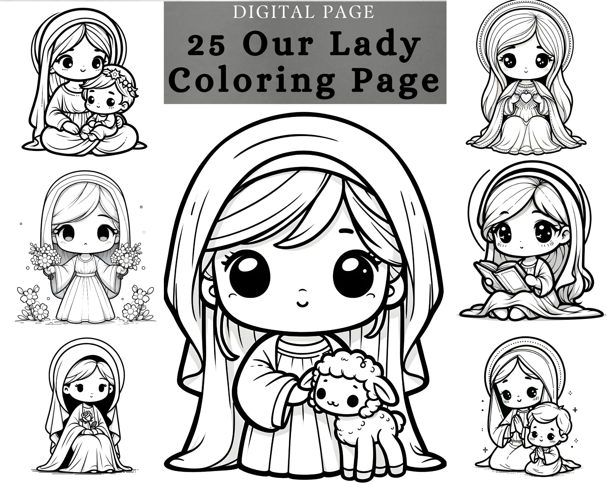 Mother Mary Coloring Page Clipart , Printable Coloring Book Page ...