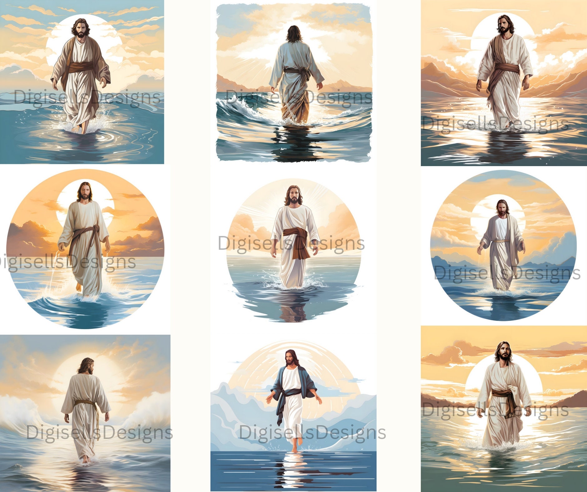 Jesus Walking on Water Clipart, Miracle Oil Painting Style (digital ...