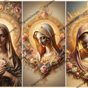 Digital Our Lady Holy Card , Mother Mary Prayer Card in Golden Pink ...