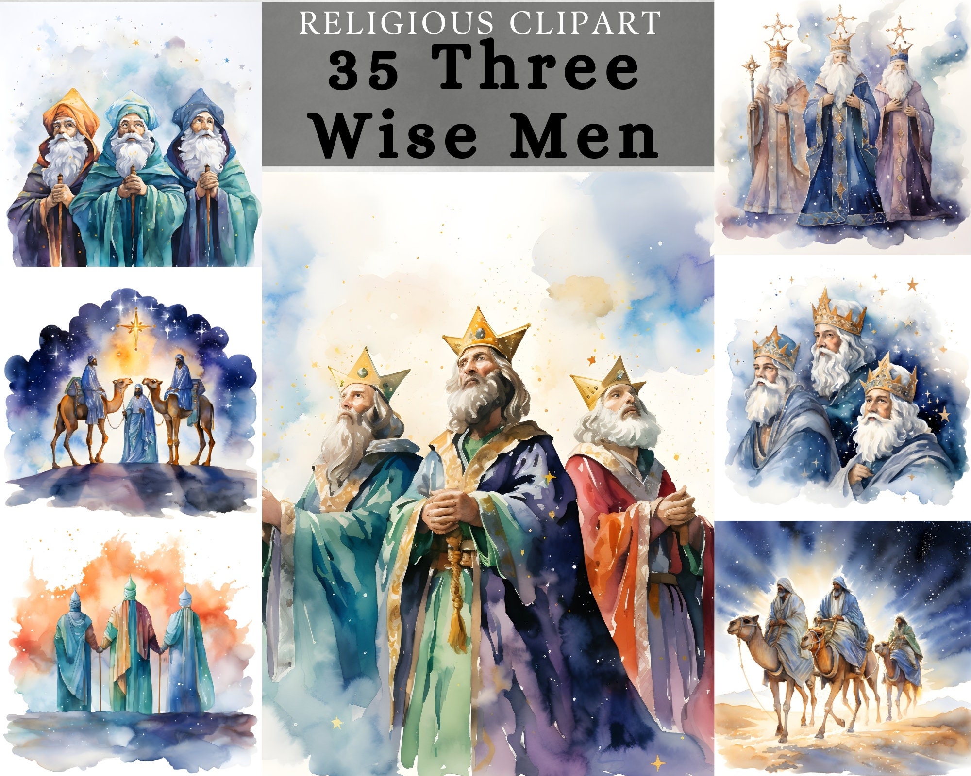 Three Wise Men Clipart, Watercolor Three Kings Clipart , 3 Magi ...