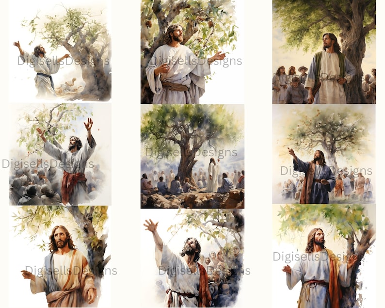 Jesus and the Fig Tree , Jesus Curse the Fig Tree, Watercolor Bibilcal ...