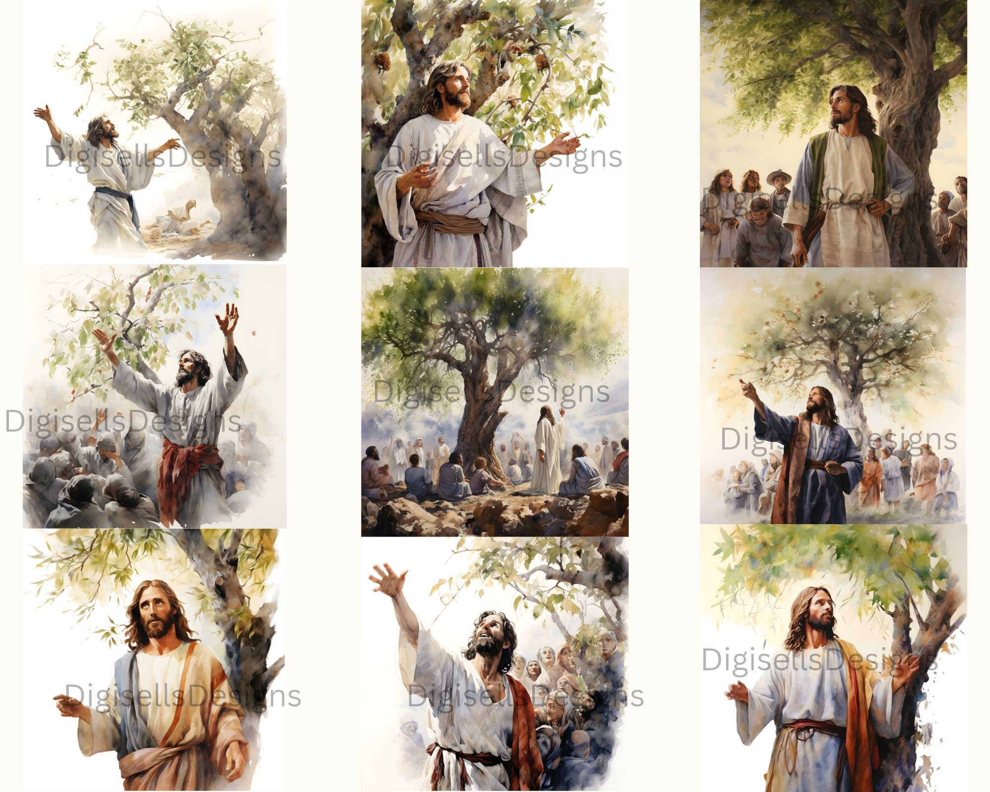 Jesus and the Fig Tree , Jesus Curse the Fig Tree, Watercolor Bibilcal ...