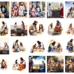 Samaritan Woman and Jesus , Bibilcal Story Watercolor Clipart , Digital ...