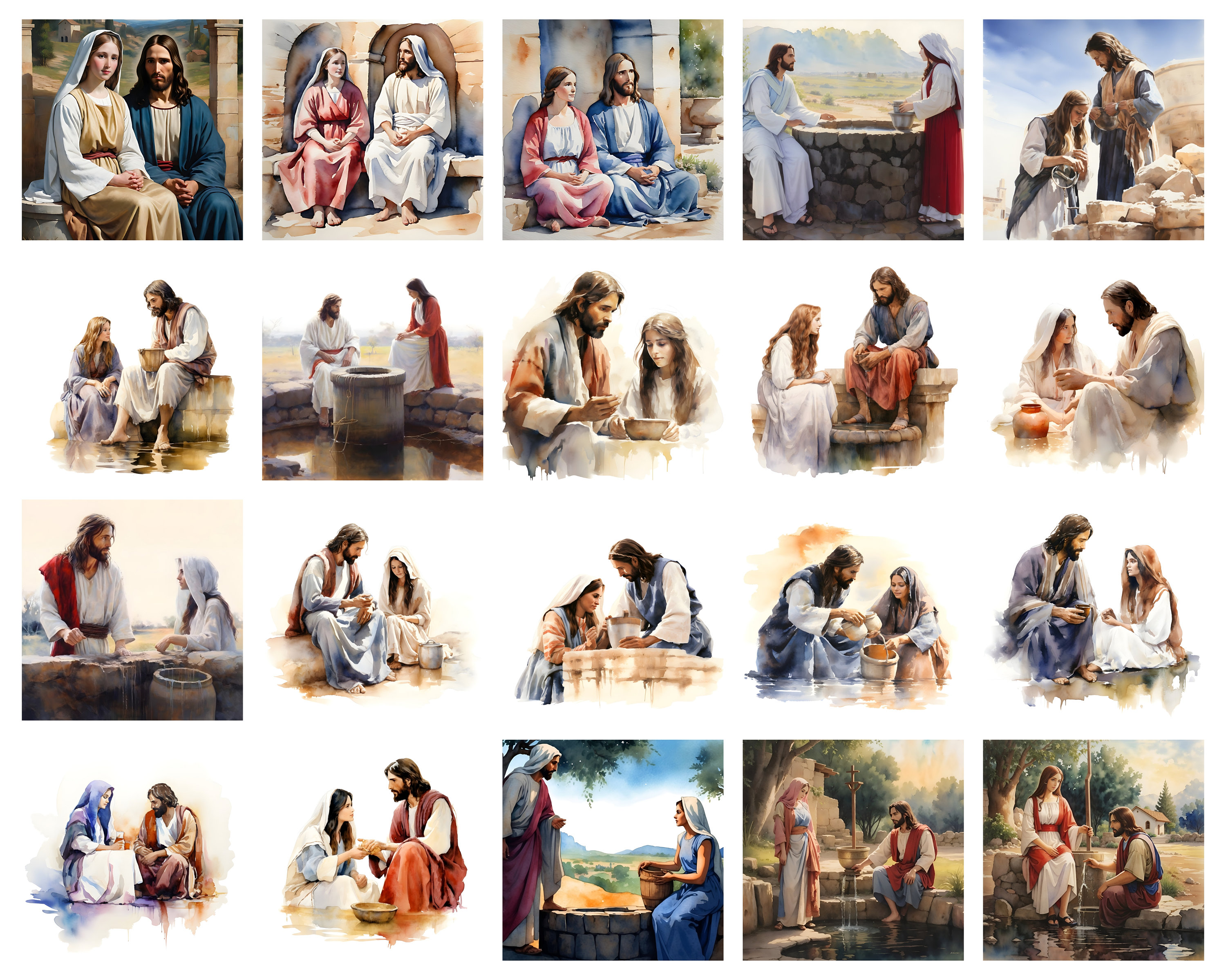 Samaritan Woman and Jesus , Bibilcal Story Watercolor Clipart , Digital ...