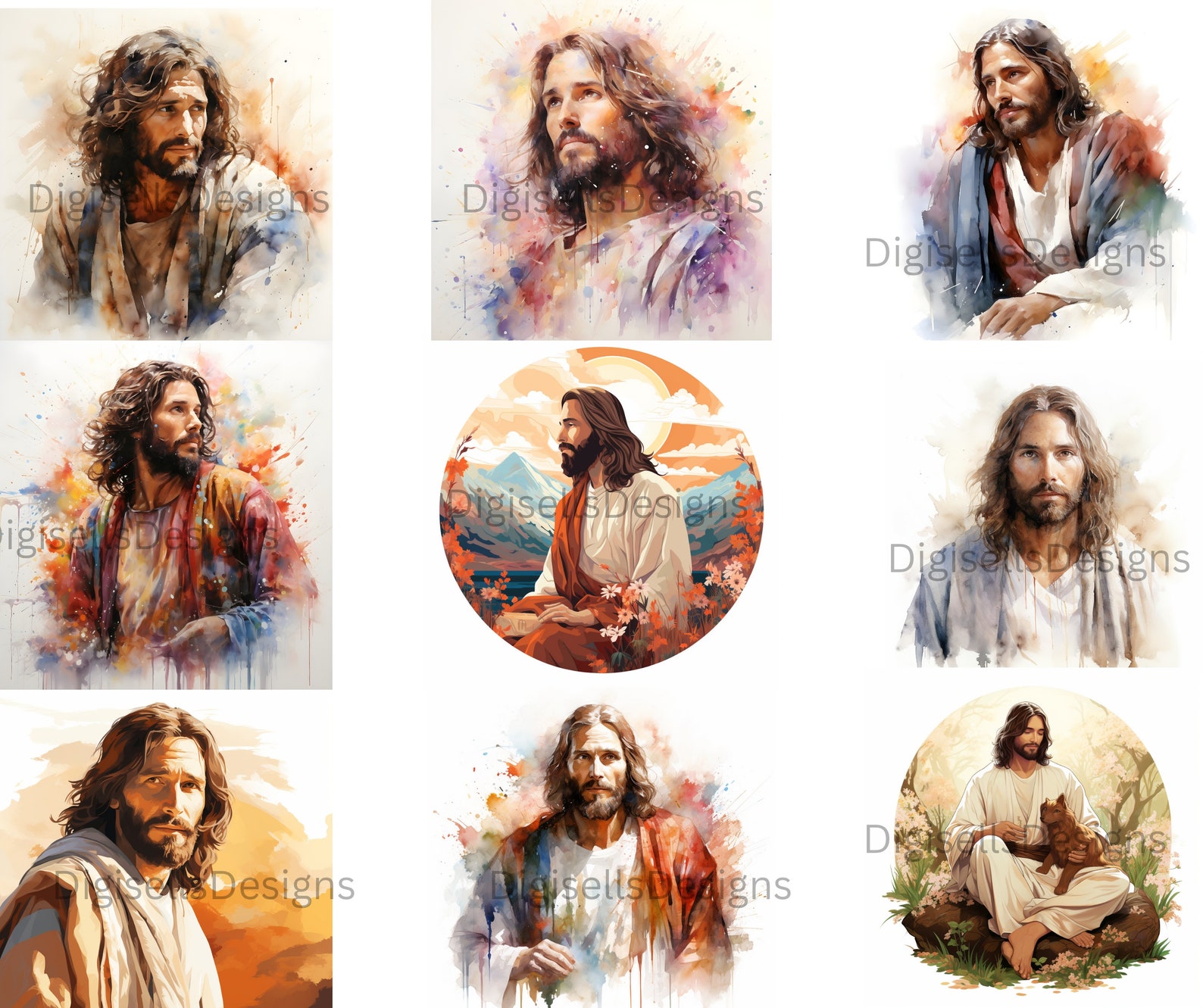Serene Jesus Portrait Clipart Png , 20 Watercolored Jesus Clipart ...