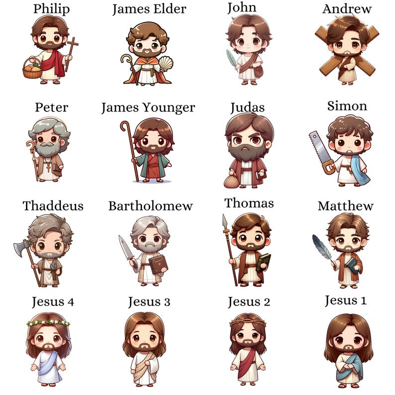 Jesus and 12 Disciples Clipart for Religious Projects, Bible Study ...