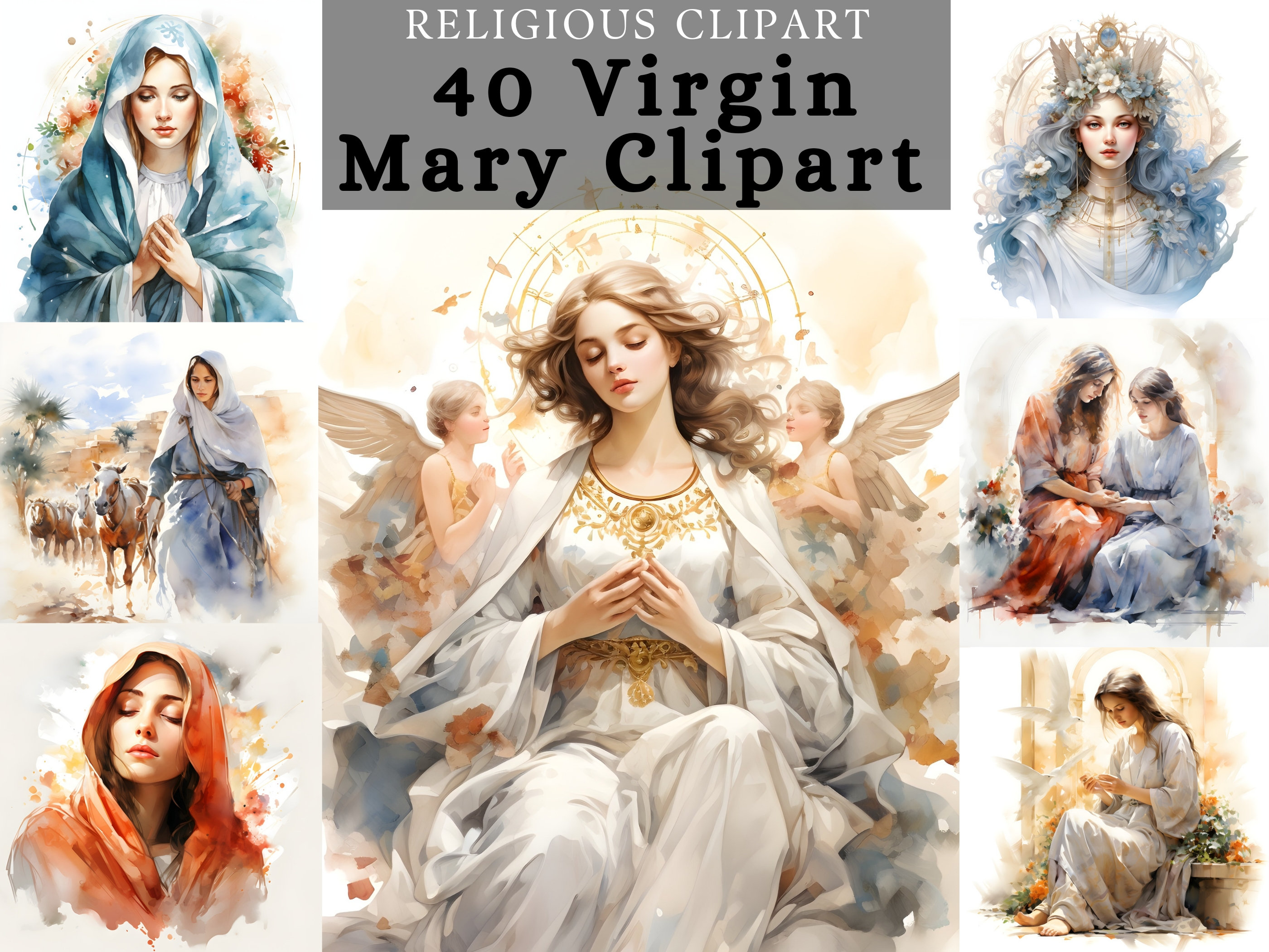 Virgin Mary Clipart Bundle, Before Jesus Was Born Clipart, Nativity ...