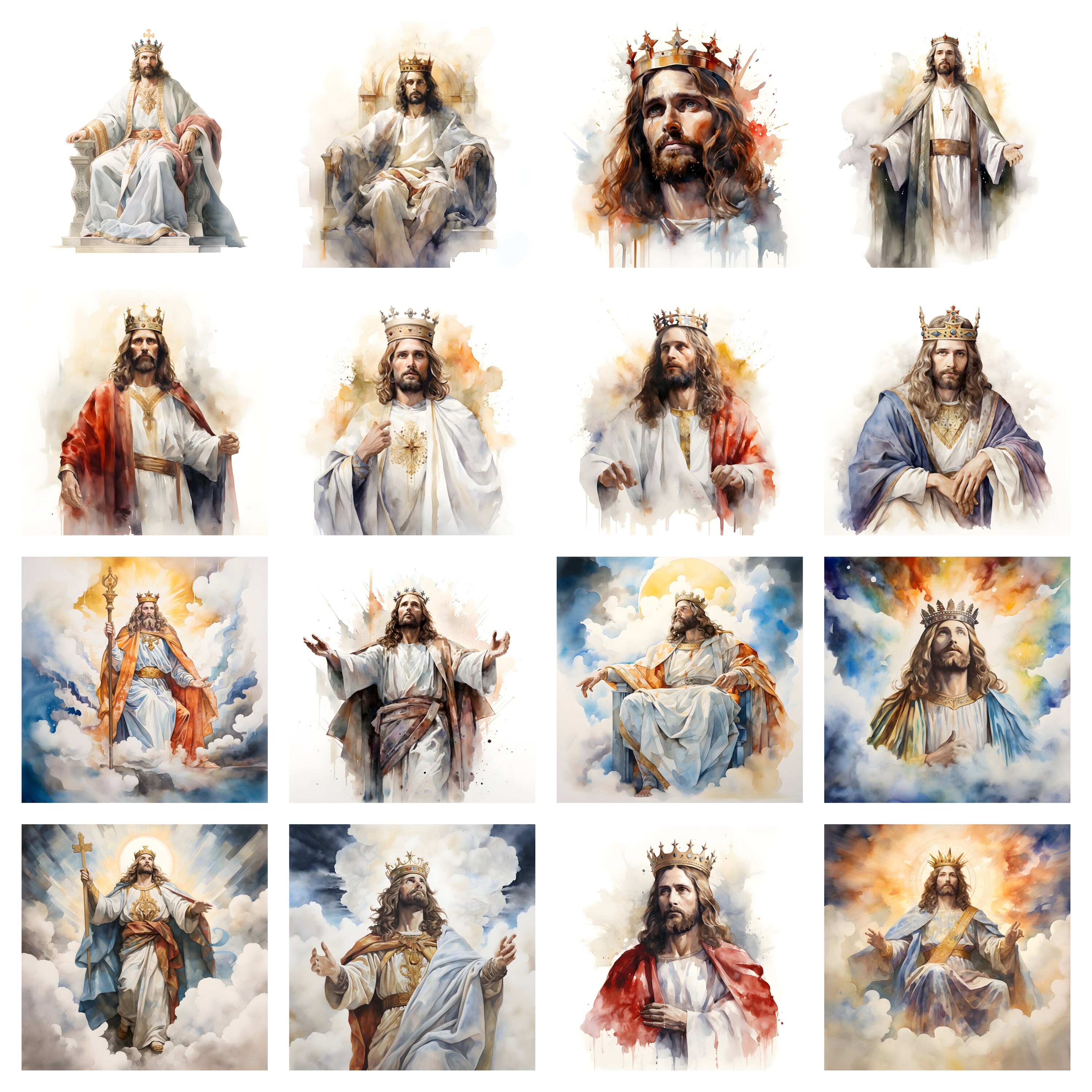 Christ the King Clipart , Jesus the King Painting , Watercolor Jesus on ...