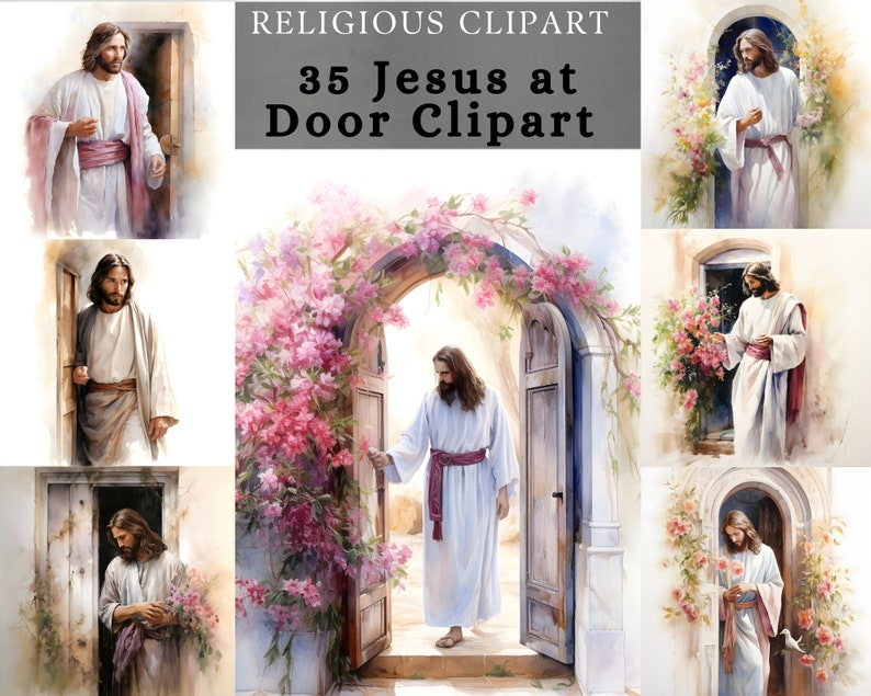 Jesus at Door Clipart , Watercolor Jesus Floral Clipart Design, Calm ...