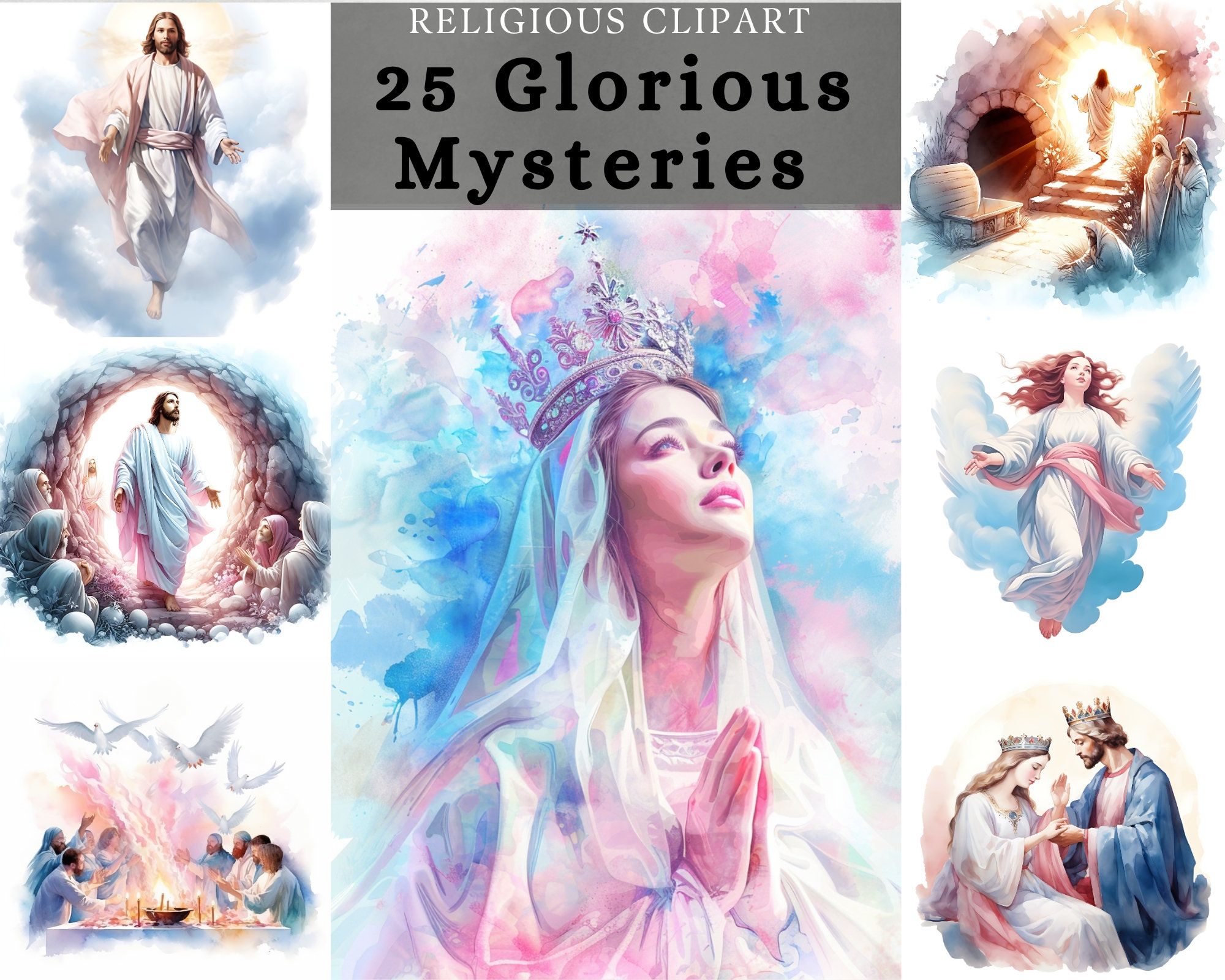 Glorious Mystery Clipart , Mystery of the Holy Rosary, Printable Jesus ...