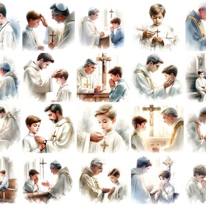 Boy's First Penance Clipart , Boy and Priest , Sacrament of Penance ...