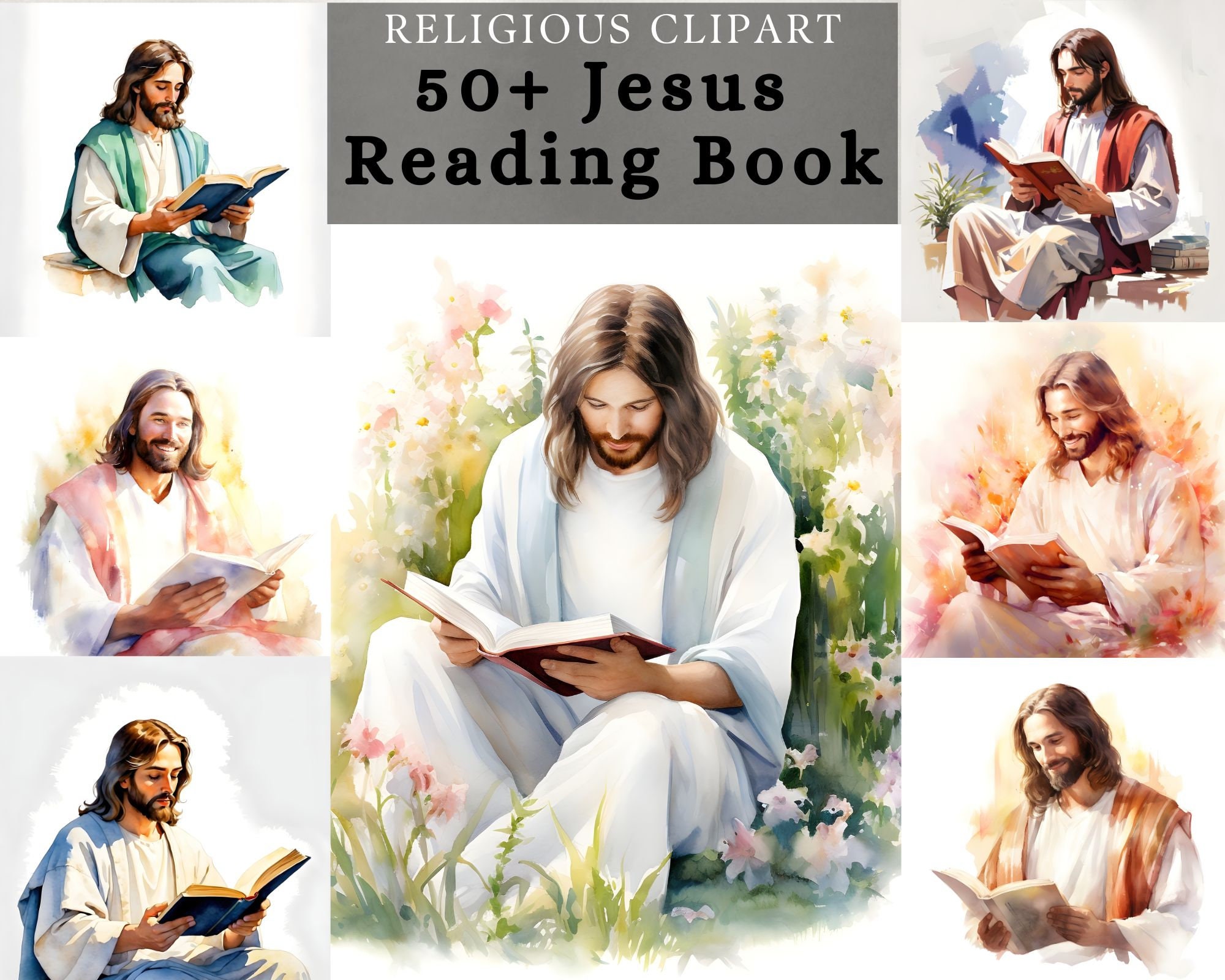 Jesus Reading Book Clipart , Jesus Reading Bible , Calm Jesus Poster ...