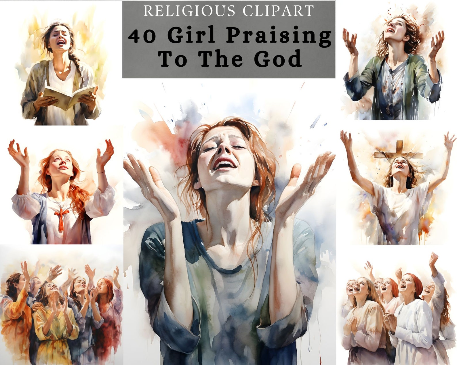 Lady Praising Clipart , Religious Lady Watercolor , Girl Praying to God ...