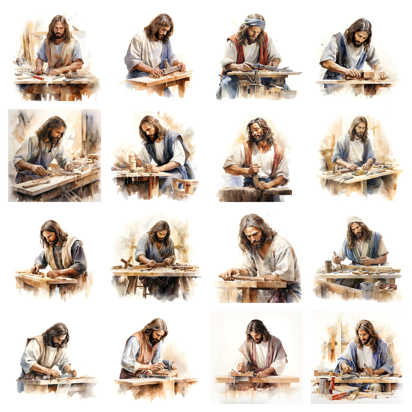 Jesus the Carpenter Clipart , Jesus Doing Wood Work , Watercolor Jesus ...