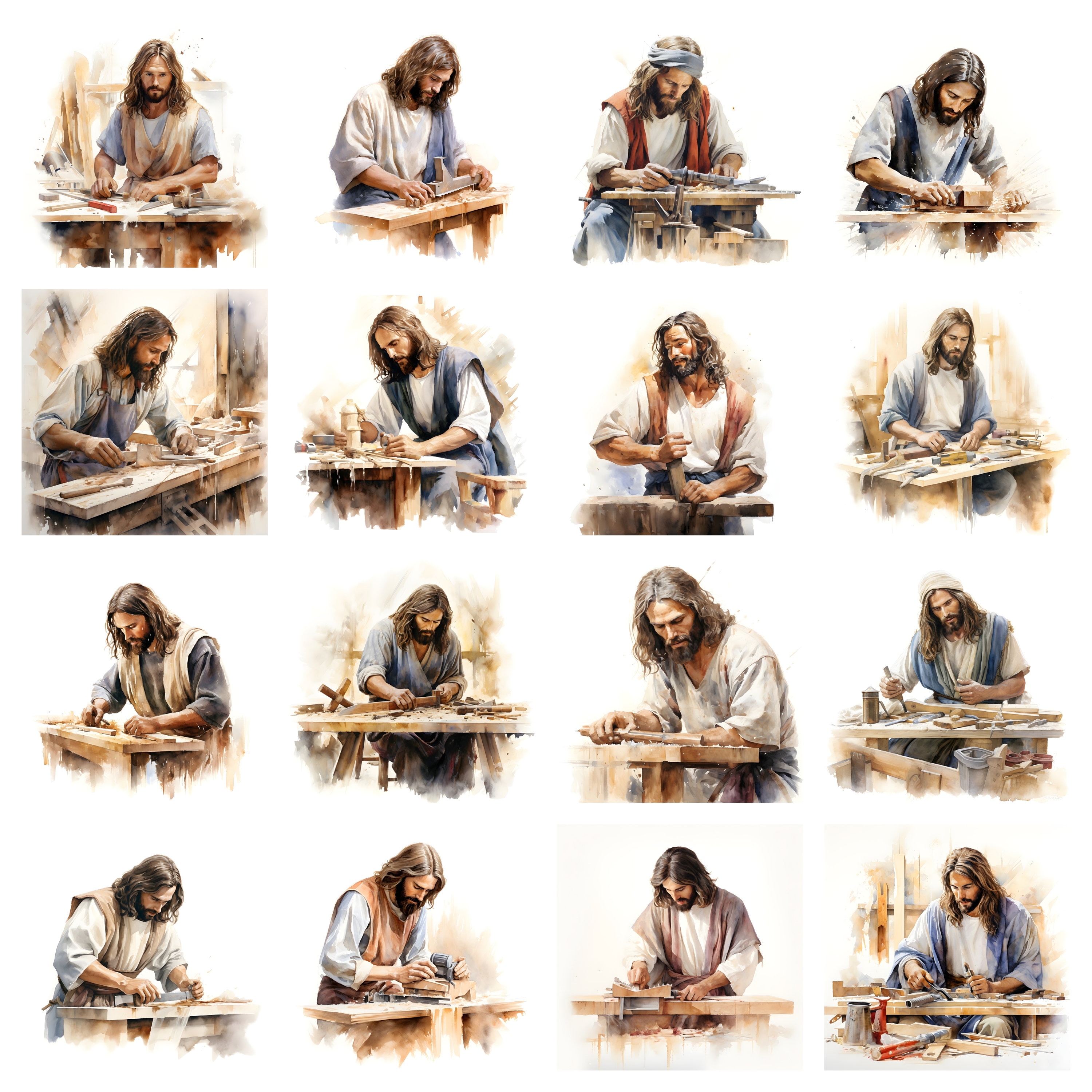 Jesus the Carpenter Clipart , Jesus Doing Wood Work , Watercolor Jesus ...
