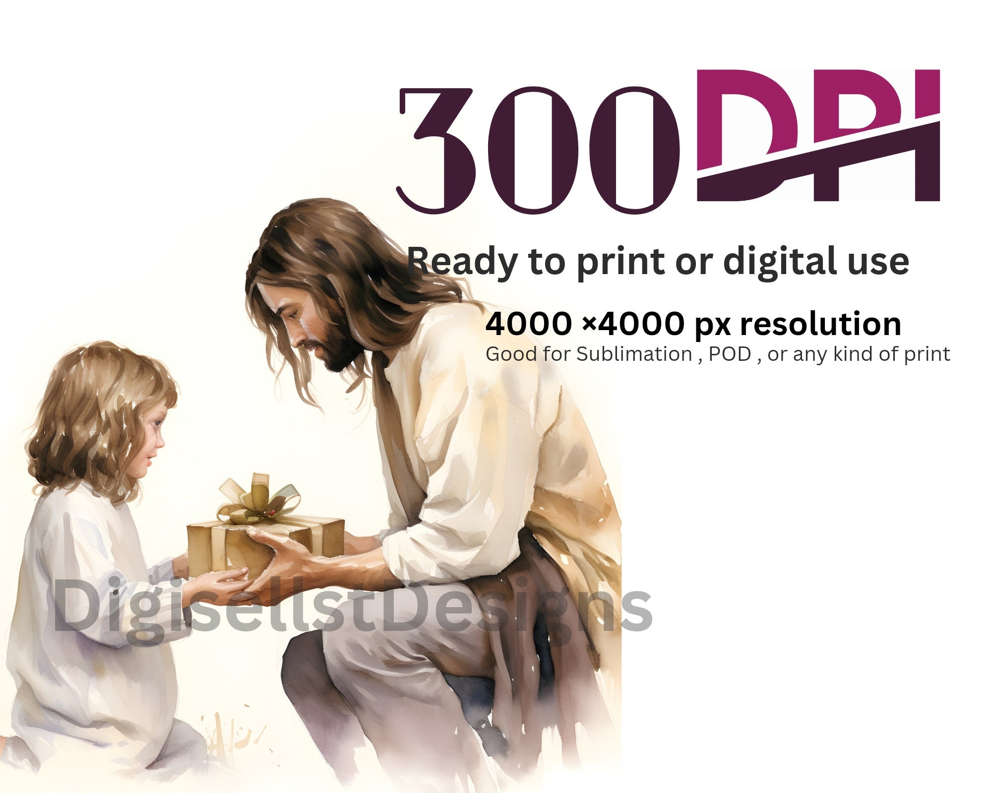 Jesus Giving Gifts to Kid Clipart , Watercolor Christian Christmas ...