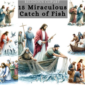 Miraculous Catch of Fish Clipart, Miracles of Jesus , Jesus and ...