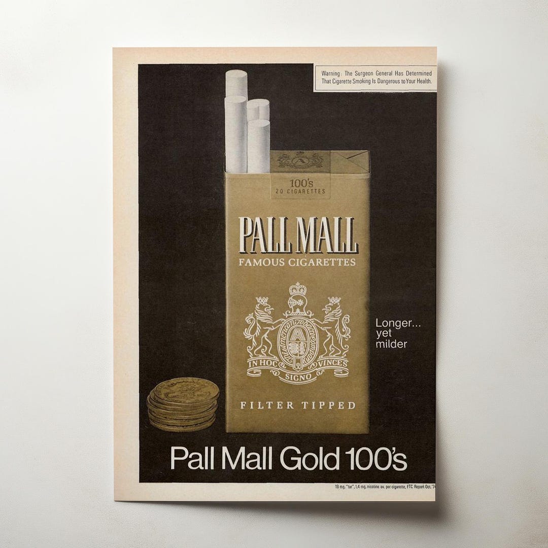 Vintage Wall Art, Pall Mall Gold Poster, Tobacco Home Decor Print - Etsy
