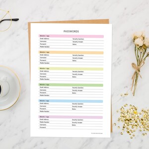 Printable Password Tracker | Pastel Colors | A4, A5 & Letter | Instant ...